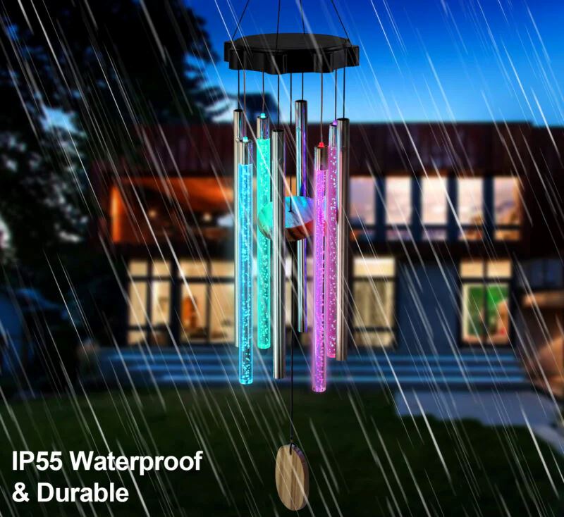 GoodVybe™ Solar Color-Changing Wind Chimes: LED, Pleasant Tone, Garden ...